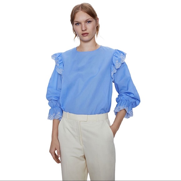Zara | Tops | Zara Embroidered Ruffled Blouse Top | Poshmark